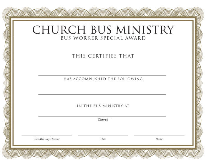 Bus Worker Certificate – Sword of the Lord Publications